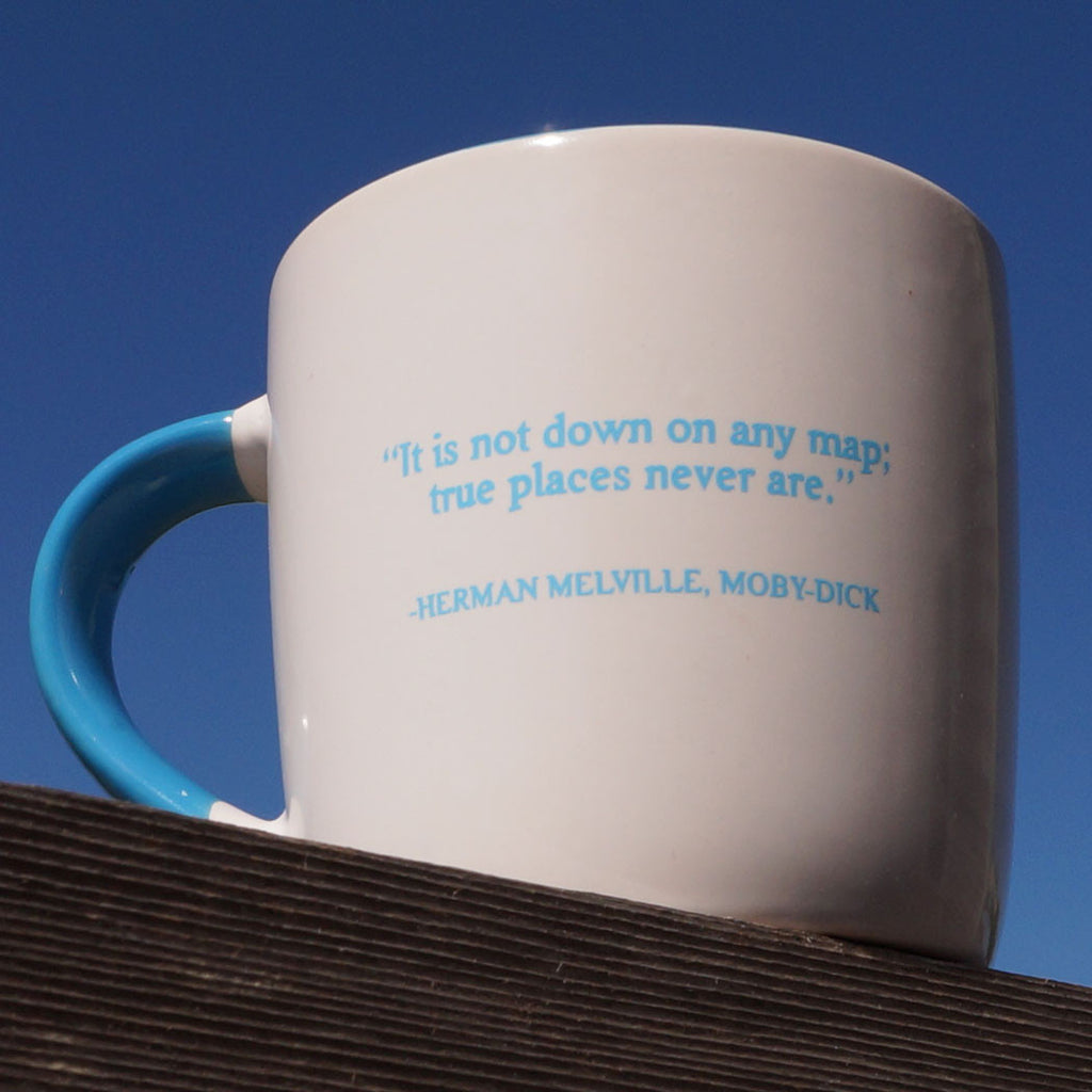 White & Turquoise Whale & Moby Dick Quote Mug | The Hub of Nantucket